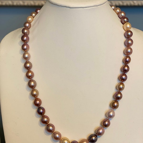 Triple Strand Pearl Necklace, Multicolour Freshwater Pearls, Multi ...