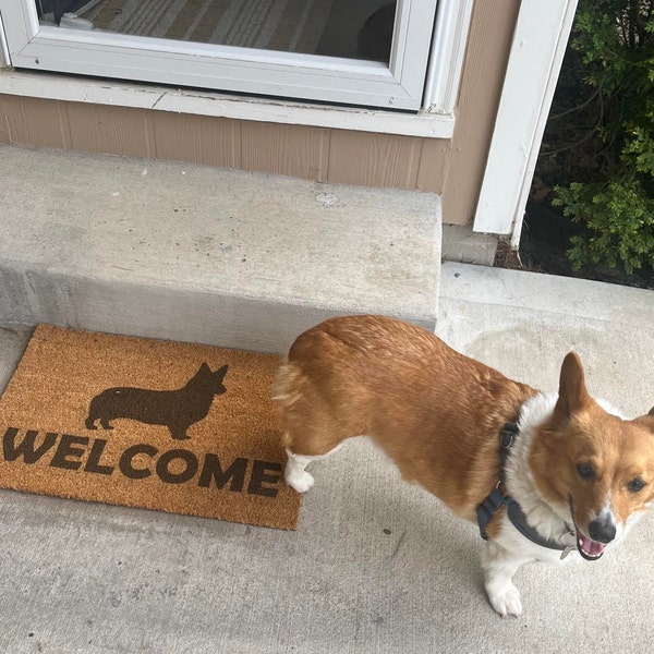 Welcome Corgi Coir Doormat Door Mat Entry Mat Housewarming Gift ...