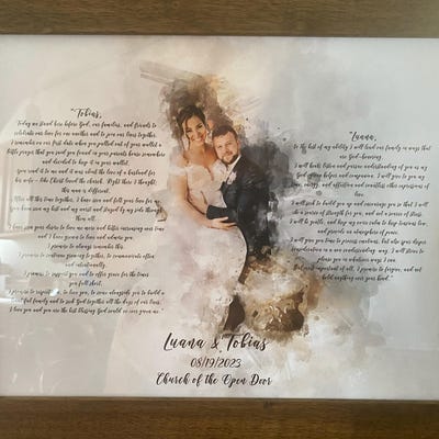 Watercolor Couple Portrait and Vows Framed Canvas Art, Custom Wedding ...