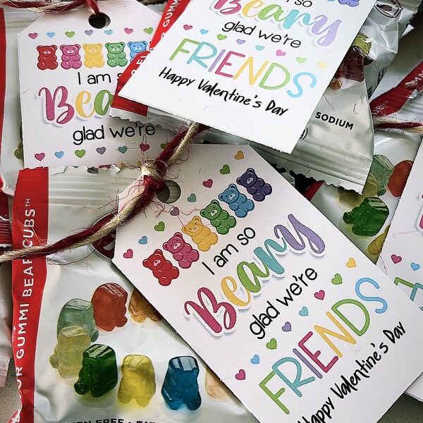 Printable Valentines Day GUMMY Bear Tag, Editable Valentines Cards for ...
