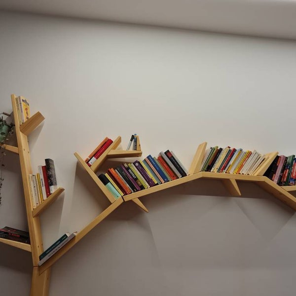 Handmade Pine Wood Tree Branch Bookshelf, Natural Wood, Kids Bookshelf ...