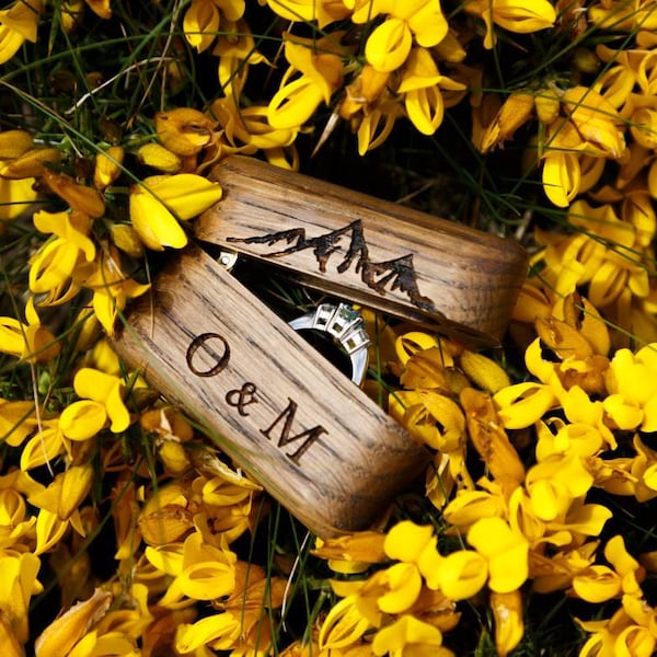 Personalized Oak Wood Proposal Ring Box, Small Ring Box, Wedding Ring ...