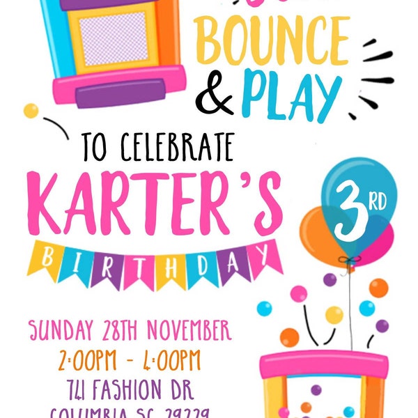 Jump Bounce Play Invitation Jump Birthday Invitation Party Bounce House ...