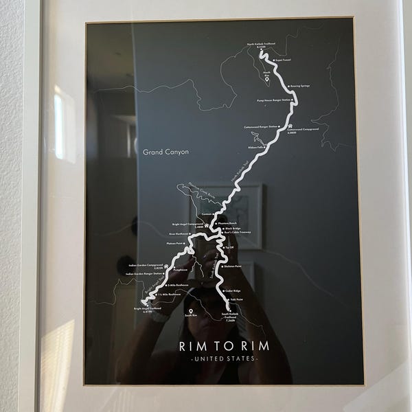 Rim to Rim Trail Map | Rim to Rim Hiking Trail Map | Rim to Rim Poster ...