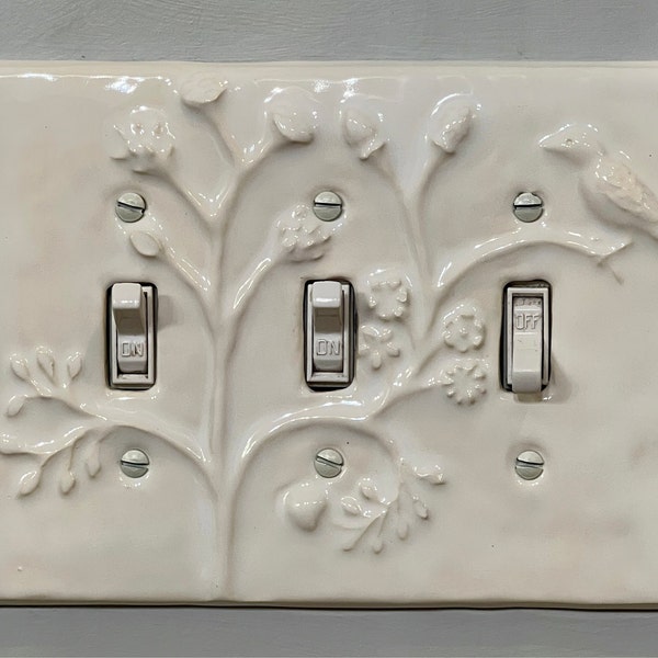 Egrets Ceramic Single Toggle Light Switch Plate in Antique Teal Glaze ...