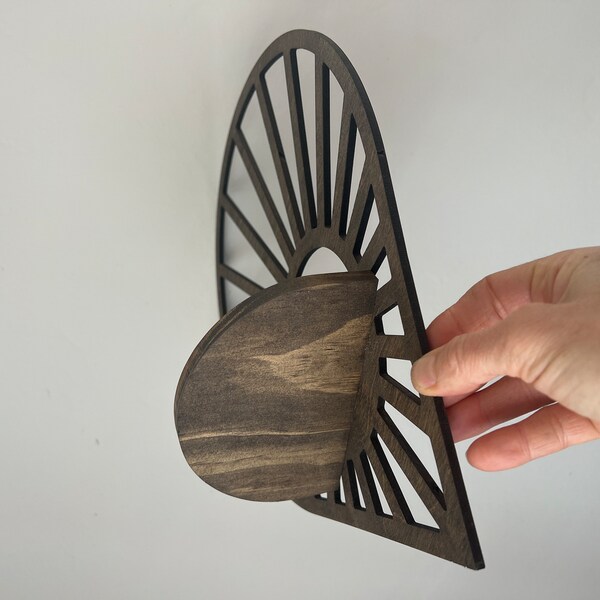 Floating Sun Teardrop Shaped Wood Wall Shelf - Accent Shelf Plant Shelf ...