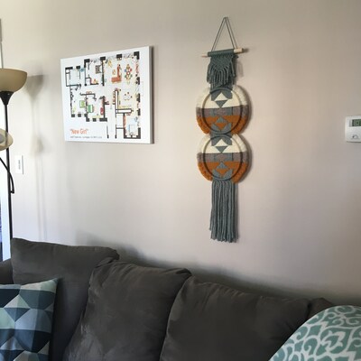 Teal, Gold & Cream Geometric Macrame Wall Hangingwoven Wall Artmacrame ...