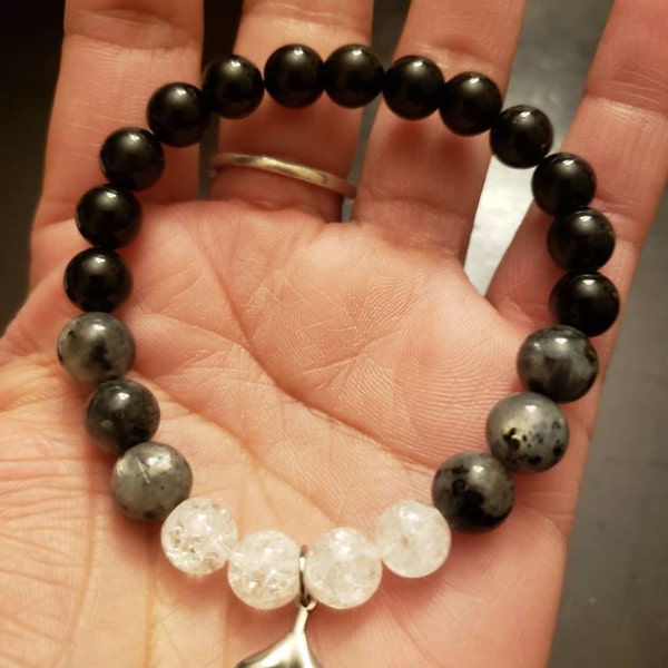 Orca Bracelet: Obsidian, Labradorite & Quartz Natural Gemstones - Etsy