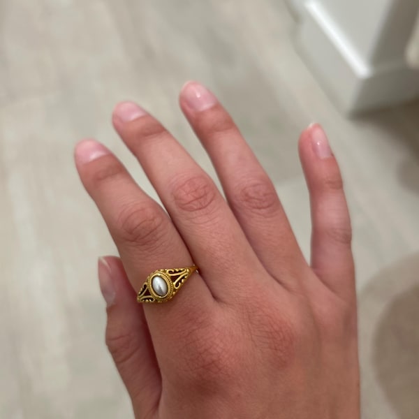 18K Gold Victorian Pearl Ring, Vintage Pearl Ping, Statement Ring ...