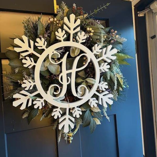 Wooden Snowflake Monogram, Wood Painted Monogram, Christmas Door Sign ...