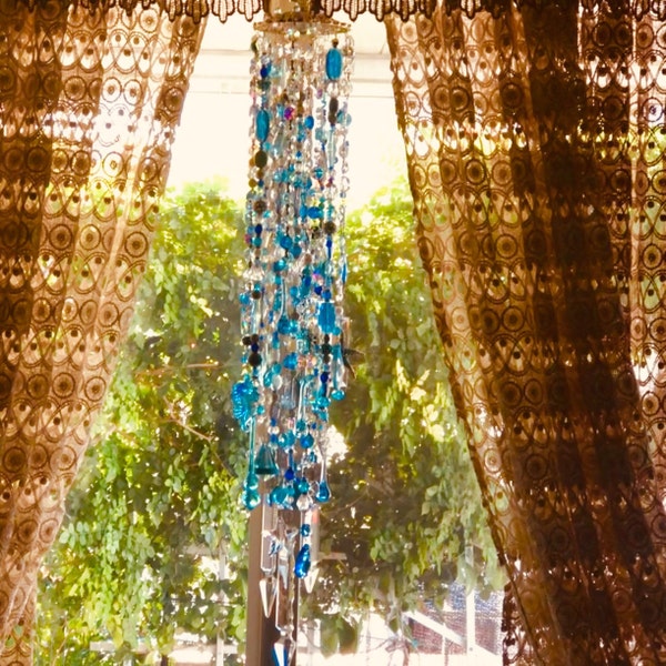 Topaz Purple Orange Crystal Wind Sun Chimes. Garden Art Patio Art ...