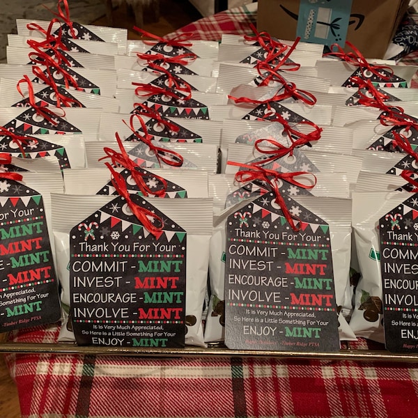 Christmas Mint Tags, Thank You Tags, Volunteer Labels, Printable ...