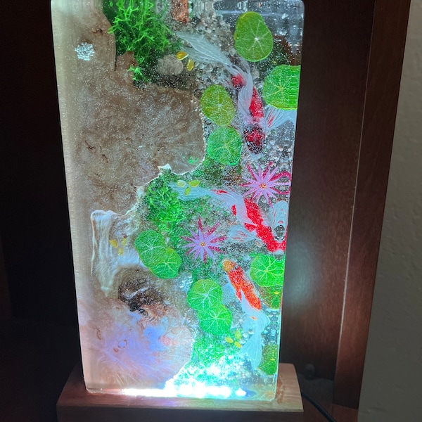 Resin Koi Fish Lamp,koi Fish Decor,resin Night Light,miniature Resin ...