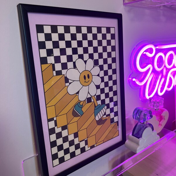 Pink Checkered Illustrative Poster Print, Cool Wall Art, Trendy Art ...