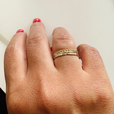 Stackable Diamond Ring / 14k Gold Twisted Rope Diamond Ring / Diamond ...