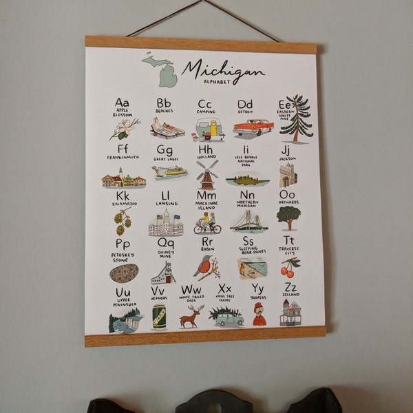 Michigan Alphabet Art Print Poster - Michigan Nursery Michigan Baby ...