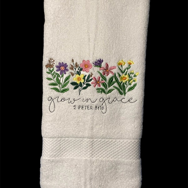 Grow in Grace Embroidery Design, Flowers Embroidery File, 3 Sizes ...