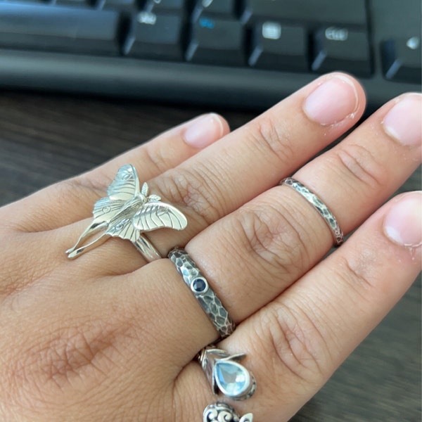 Durable Hammered Engagement Ring With Sapphire in Oxidized Sterling ...