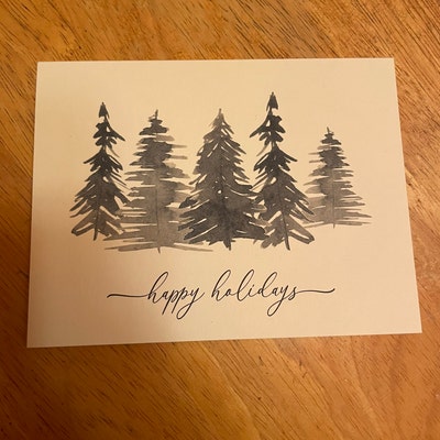 Happy Holidays Watercolor Pine Tree Cards, Set of 10 Eco-friendly ...