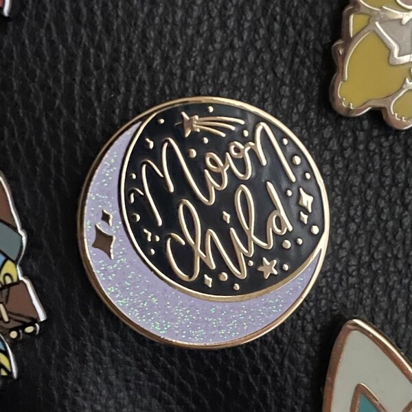 Moon Child Enamel Pin, Moon Child, Moon Phase, Hard Enamel, Glitter ...