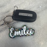 Personalized Name Keychain, Cute Confetti Acrylic Keyring, Backpack ...