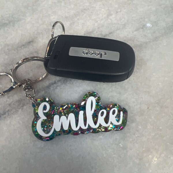Personalized Name Keychain, Cute Confetti Acrylic Keyring, Backpack ...