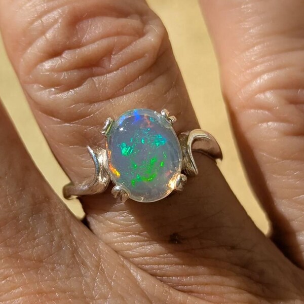 Natural Fire Opal Ring, See Pretty Fire on Video! 8x10mm Ethiopian Opal ...