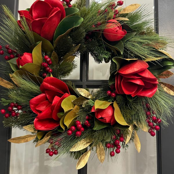 24" Real Touch Magnolia Wreath for Front Door With Real Touch Magnolia ...