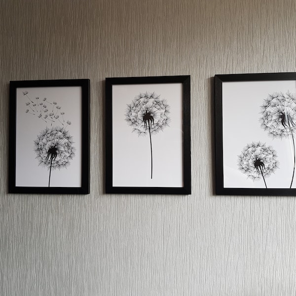 DANDELIONS Set of 3 Gallery Wall Art Prints Dandelion Flower Sketch ...
