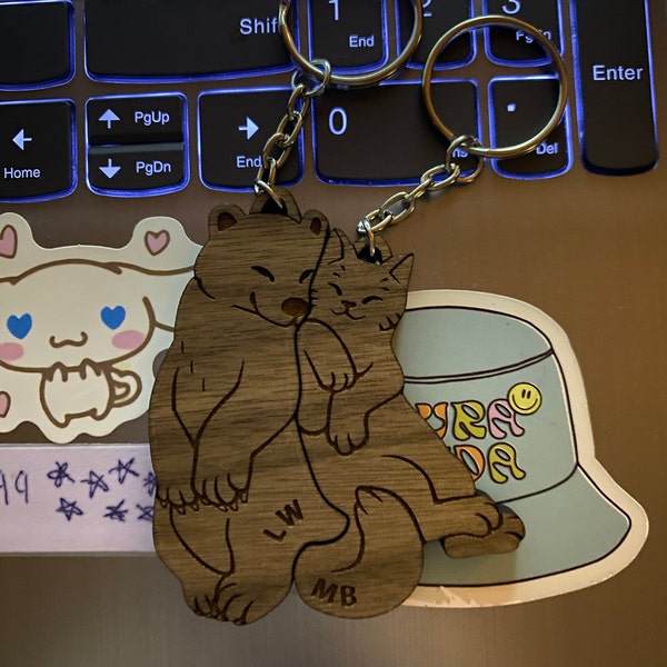 Bear and Cat Couple Keychains - Friendship or Relationship Matching ...