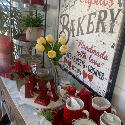 Cupids Bakery, Valentines Day Decor, Valentines Wall Art, Large Canvas ...