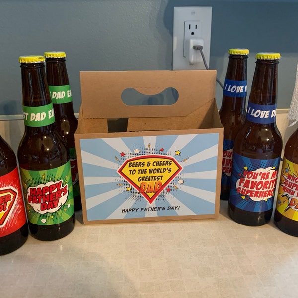 Super Dad Beer Bottle Labels, Fathers Day Gift Superheroes, Superhero ...