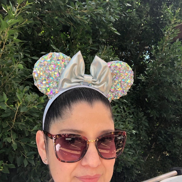 Magic Mirror Inspired Iridescent Silver Crystal Mouse Ears Headband ...