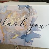 Pack of 10 Pastel Blue & Gold Marbled Ink Folded Thank You / Note Cards ...
