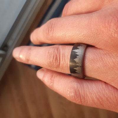 Forest Tungsten Ring, Black Mens Wedding Band or Mans Engagement Ring ...