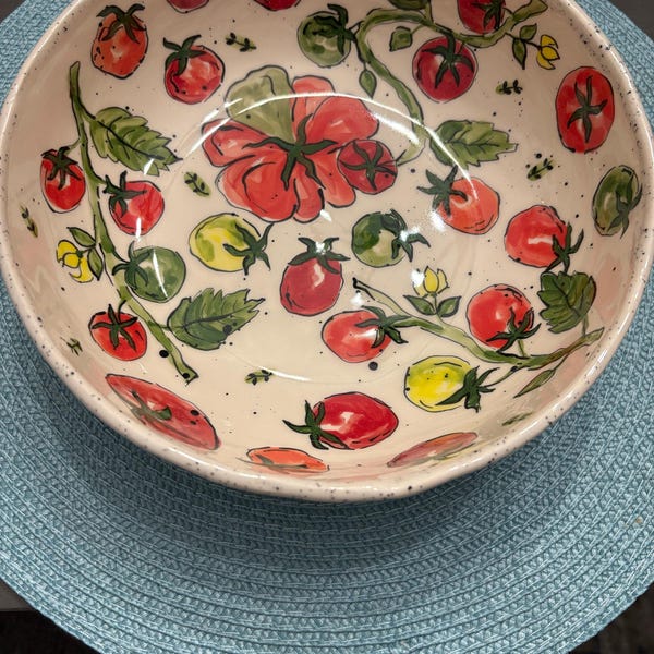 Deep Salad Plate / Hand Painted / Vegetable Bowl / Food Safe / Ceramic ...