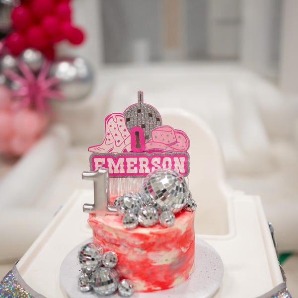 Disco Cowgirl Personalized Cake Topper Pink Cowgirl Birthday Party ...