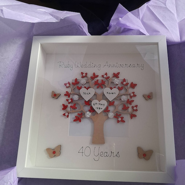 Ruby Wedding Anniversary Frame, Wedding Gift, Personalised, 40th ...