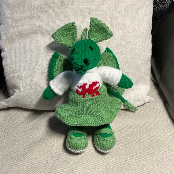 Toy Knitting Pattern for a Welsh Dragon Boy Wearing a Flag of Wales Top ...