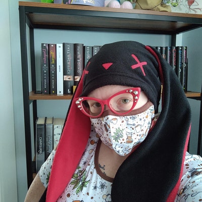 Red Zombie Bunny Hat Rabbit X Dead Tongue Ears Beanie - Etsy