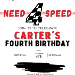 Go Kart Party Invitation, Need for Speed Birthday Party Invitation,race ...
