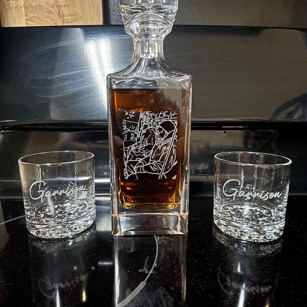 Custom Engraved Decanter Set - Logo or Personalized Text on Whiskey ...