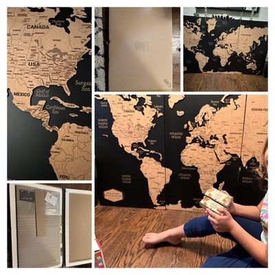 World Map Push Pin Wall Art With FREE Pins, Cork World Map Board ...