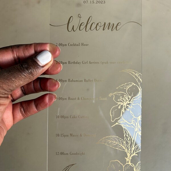 Gold Foil Acrylic Wedding Menu Card (4x9") Custom Event Decor, Luxury ...