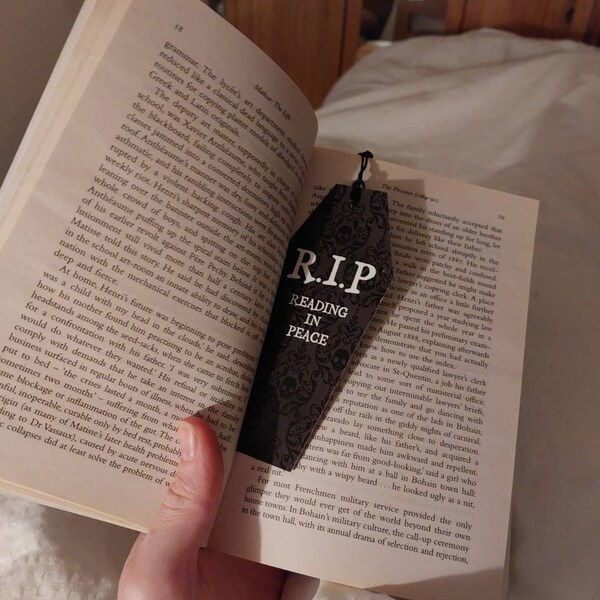 Coffin Shaped RIP Reading in Peace Bookmark, Goth, Tassel, Shaped ...