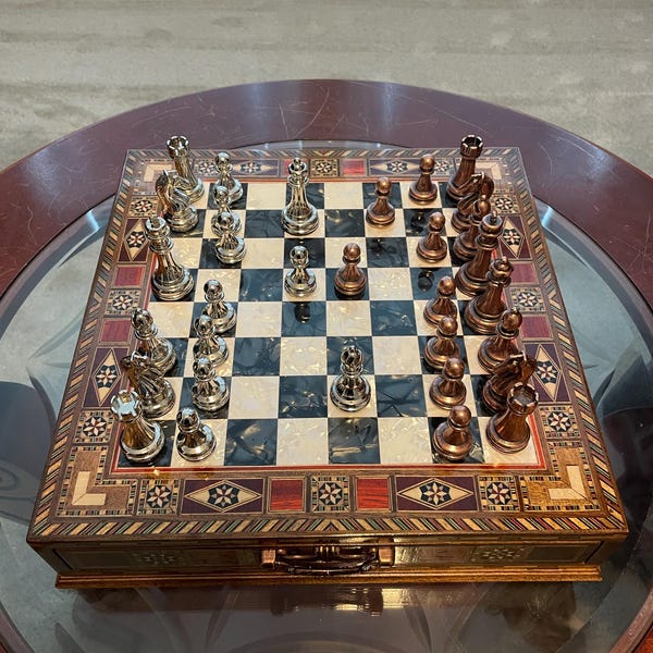 Dad Birthday Gift Large Chess Set, Handmade Chess Board With Storage ...