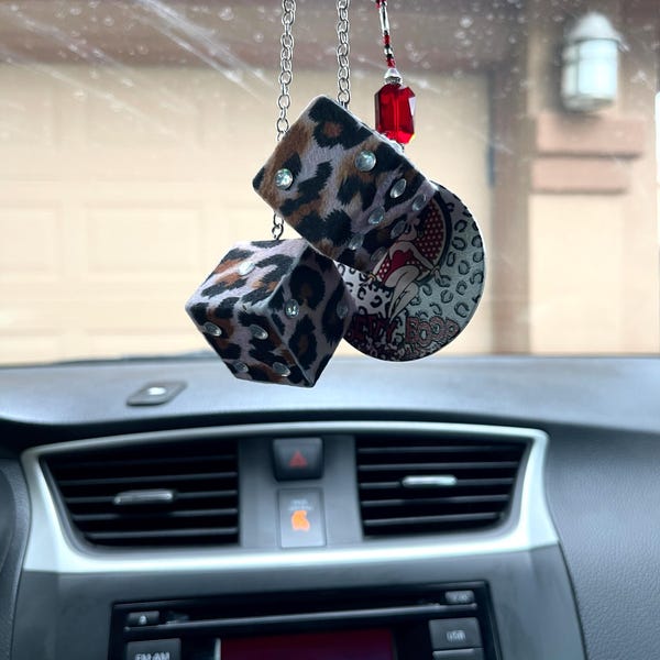 Black Fuzzy Dice With Neon Green Dots and Chain or Cord / Car ...