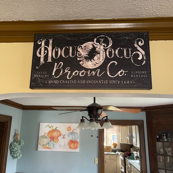 Hocus Pocus Sign Halloween Home Decor Name Sign Witch Flying Broom Full ...