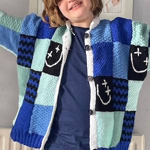 Patchwork Oversized Cardigan Hand Knitted Blue&gray Cardigan - Etsy