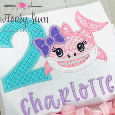 Shark Applique, Shark Number 2 Birthday Number 2 Machine Embroidery ...